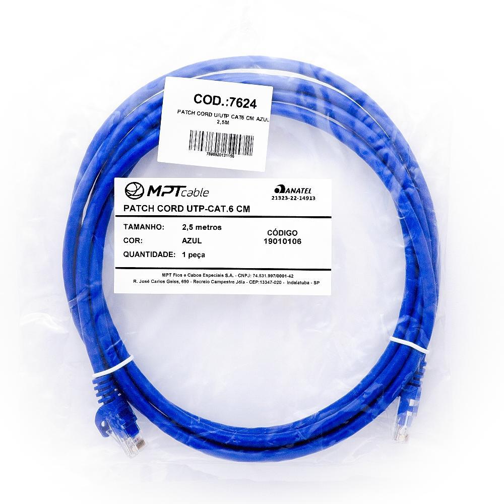Patch cord u/utp cat6 cm azul 2,5m