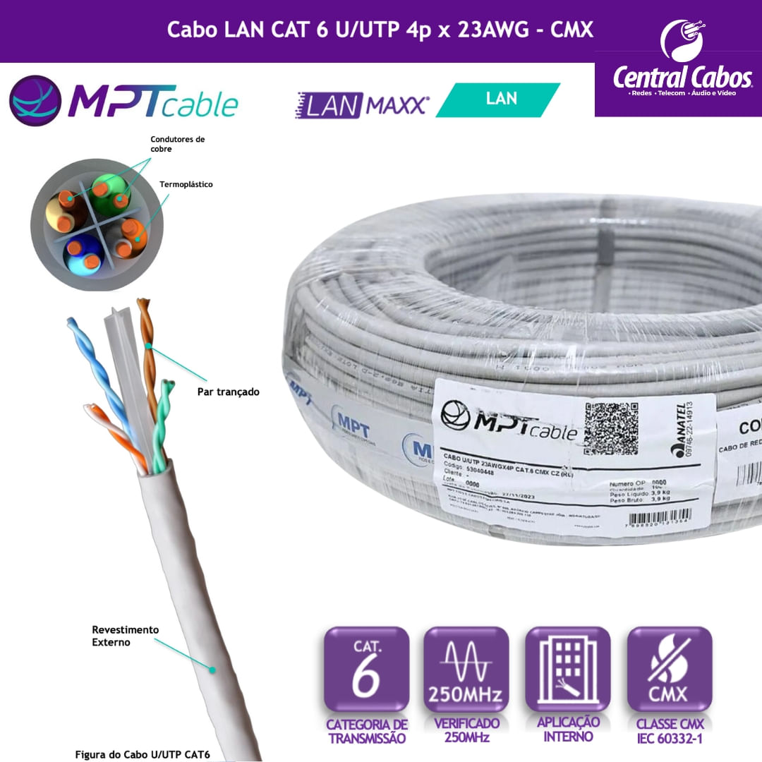Cabo de rede cat6 cmx cinza rl 100m