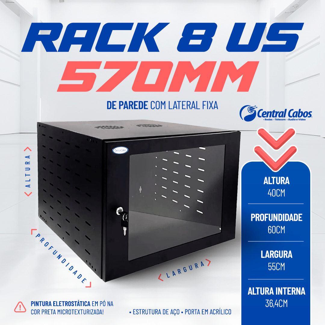 Mini rack parede 8us x 470 preto - start