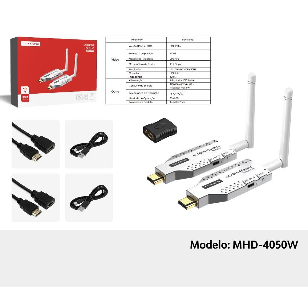Transmissor hdmi sem fio 4k 50 metros mhd-4050w