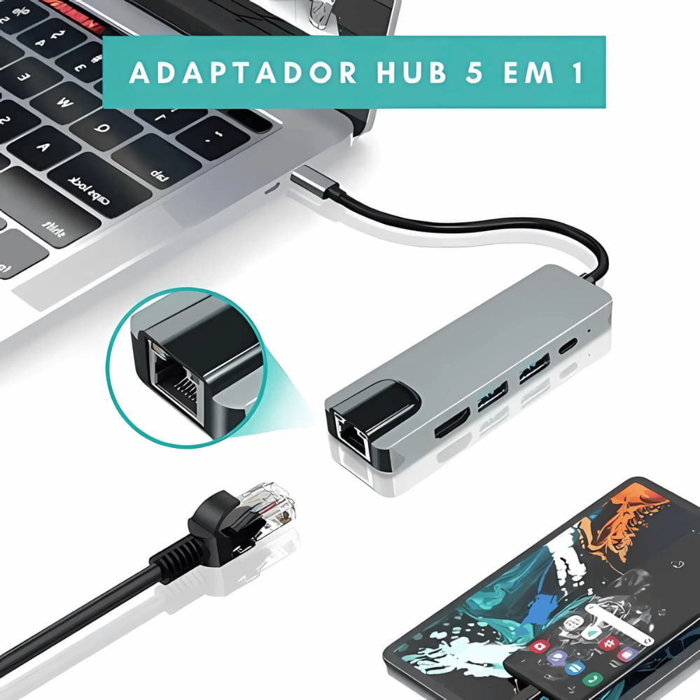 Hub USB-C 5 em 1 Tomate MTV-620 - Central Cabos